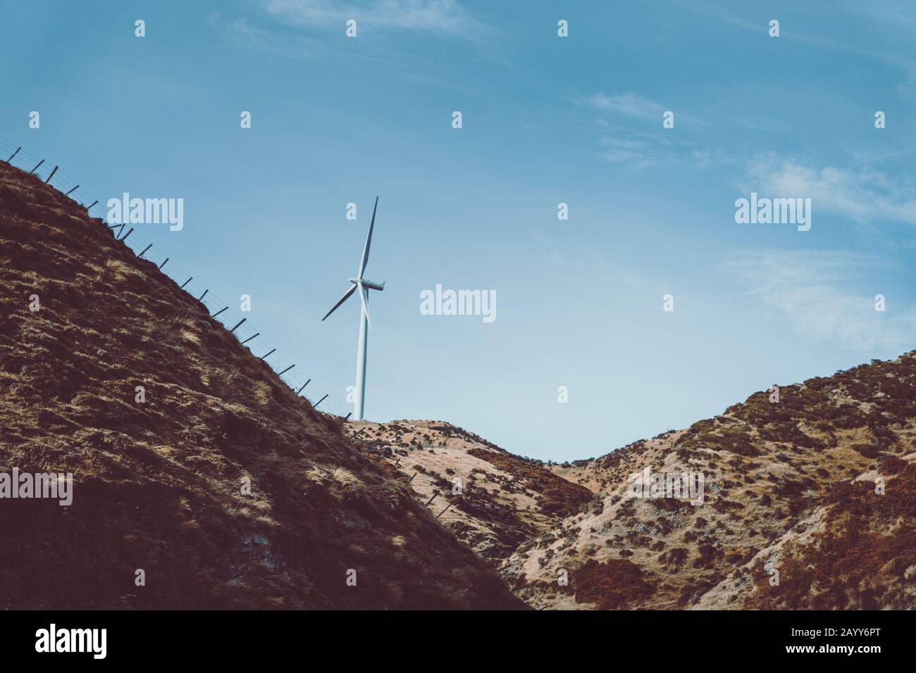 Landscape With Wind Turbine farm in Wellington, New Zealand Stock Photo ...