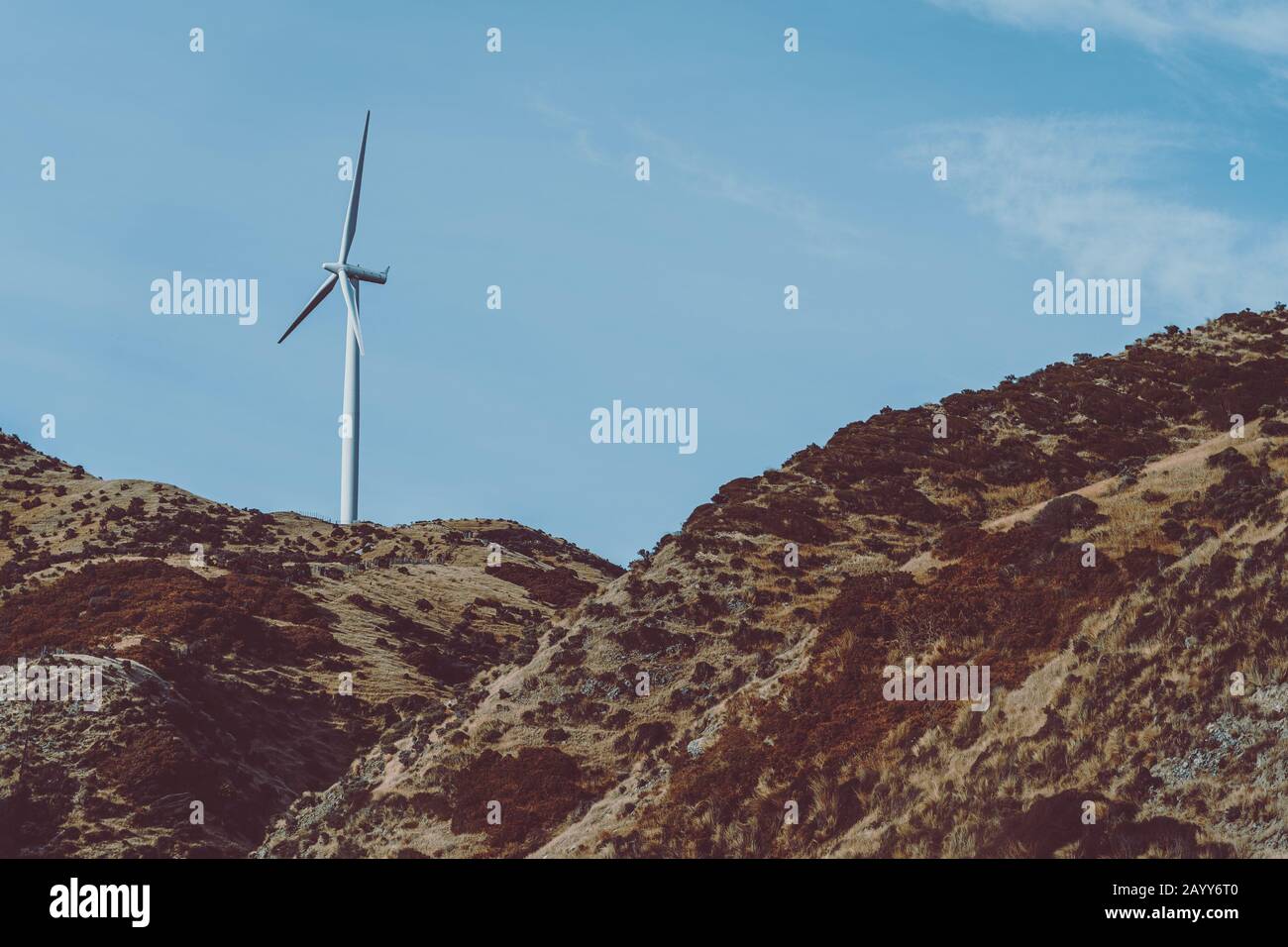 Landscape With Wind Turbine farm in Wellington, New Zealand Stock Photo ...