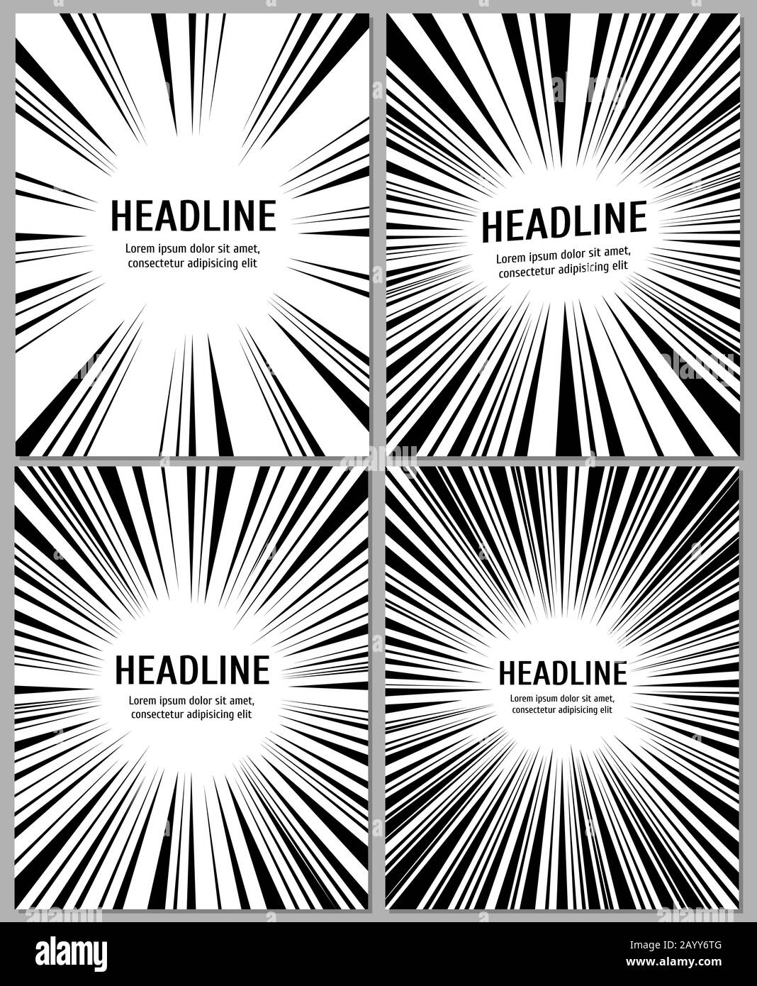Business brochure with radial comic speed lines. Radial monochrome ...