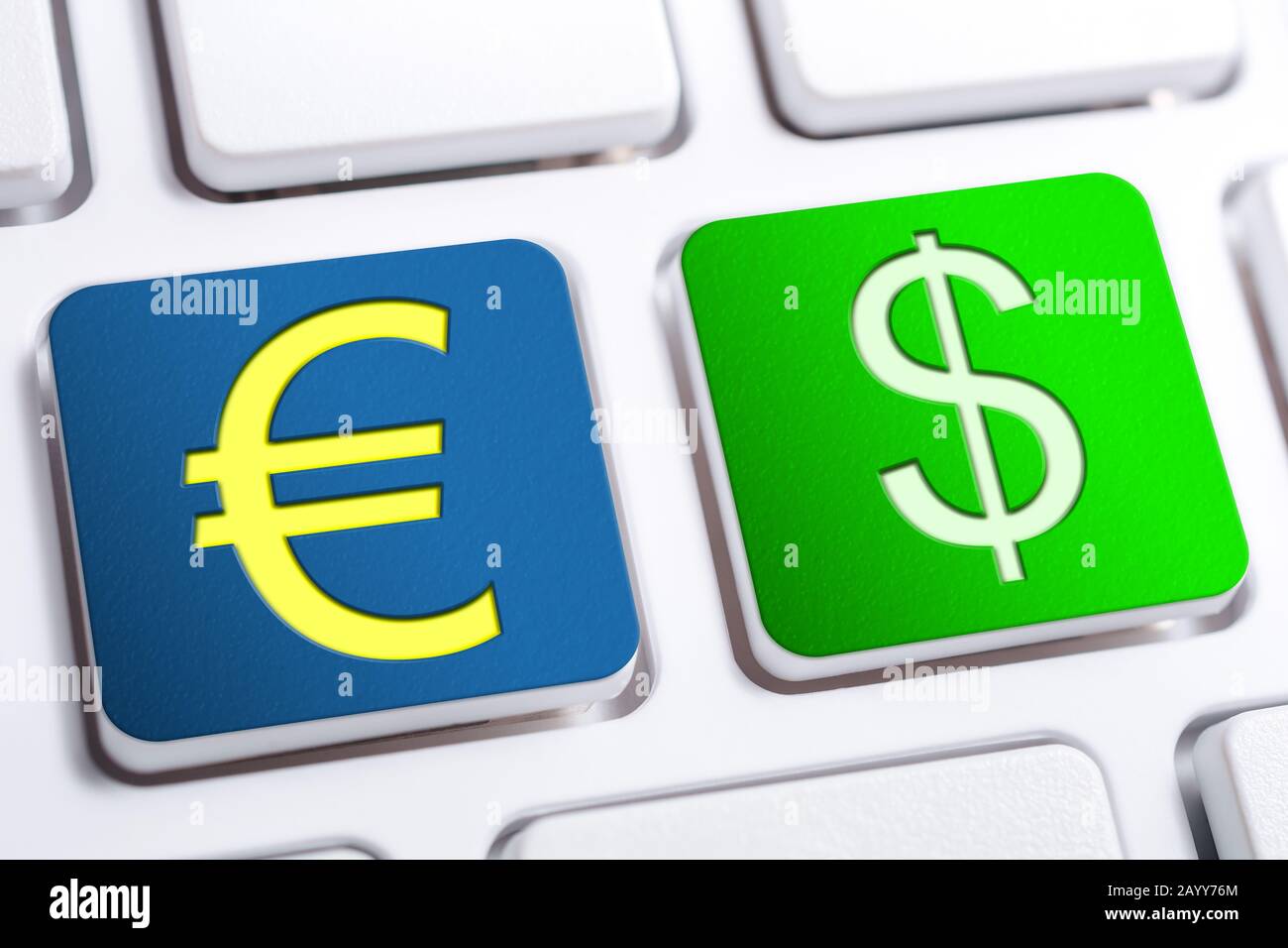 Euro and Dollar Currency Signs On Blue And Green Keyboard Buttons Stock ...