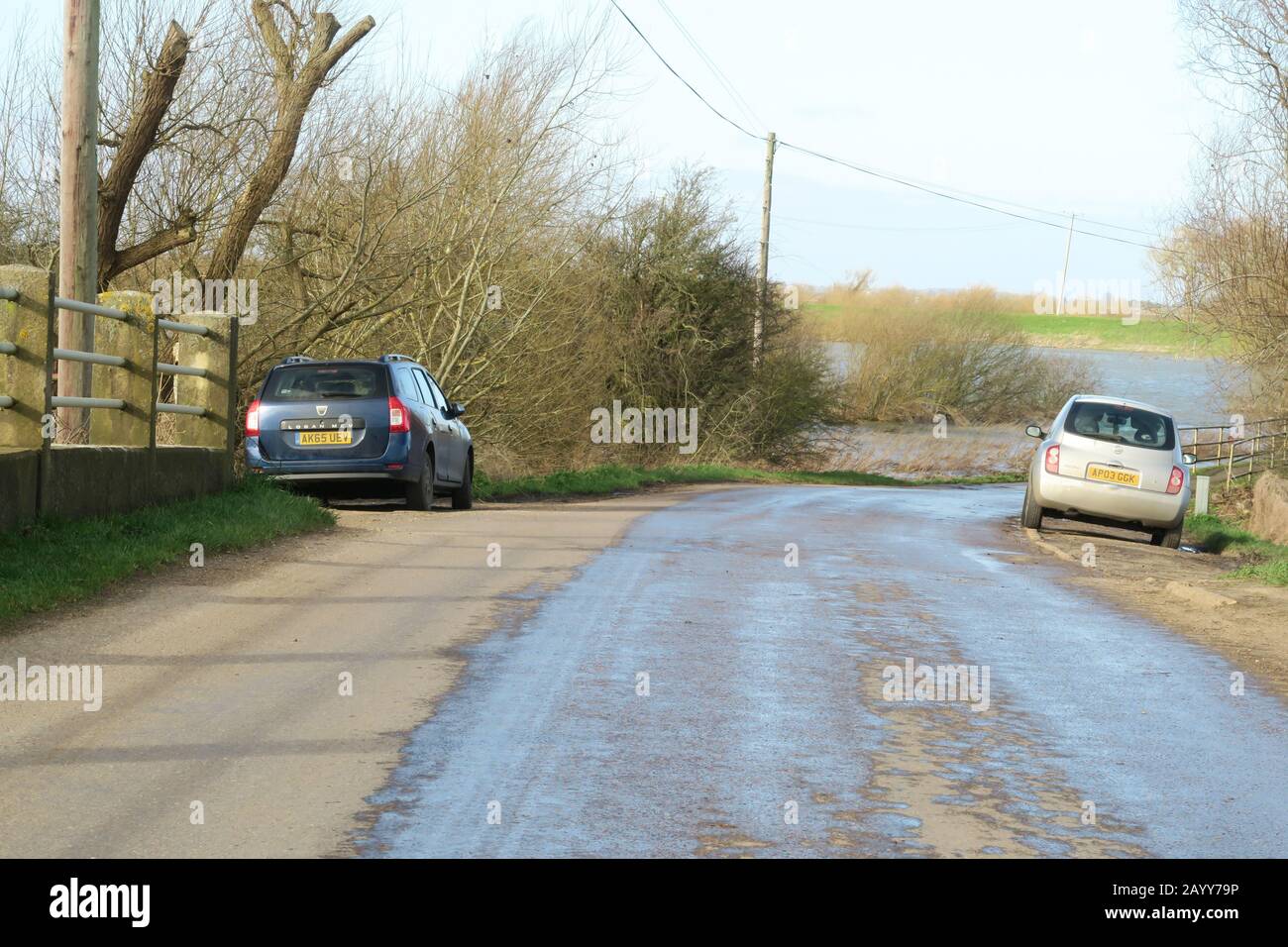 Washes Road flooded at Sutton Gault Stock Photo - Alamy