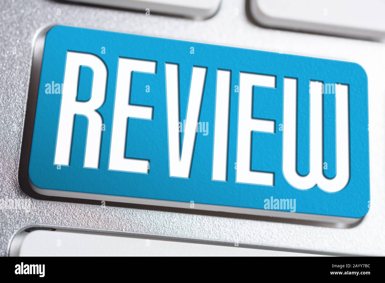 The Word Review On A Blue Keyboard Button Stock Photo - Alamy