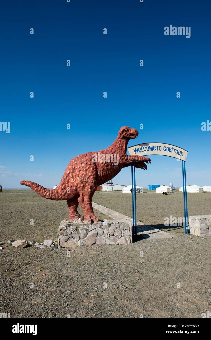 Entrance to the Gobi Tour ger camp near the Flaming Cliffs in the Gobi ...