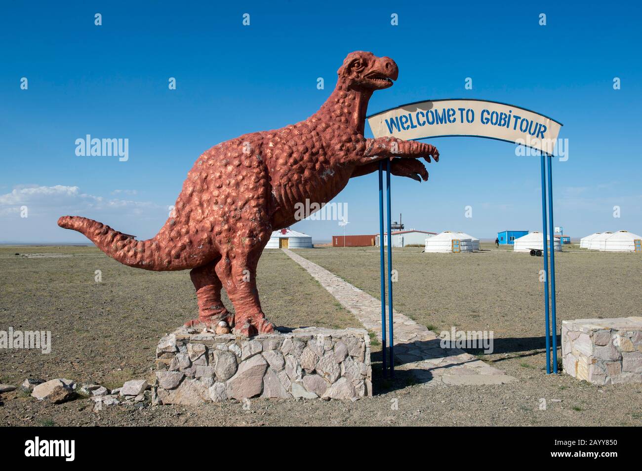 Entrance to the Gobi Tour ger camp near the Flaming Cliffs in the Gobi ...