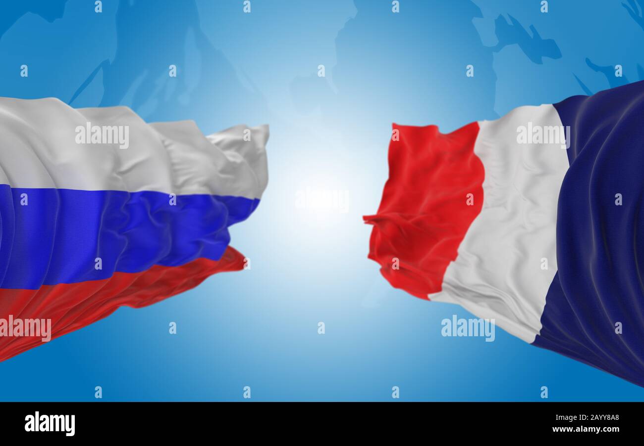 Russian and French flags are paired together and standing side by side ...