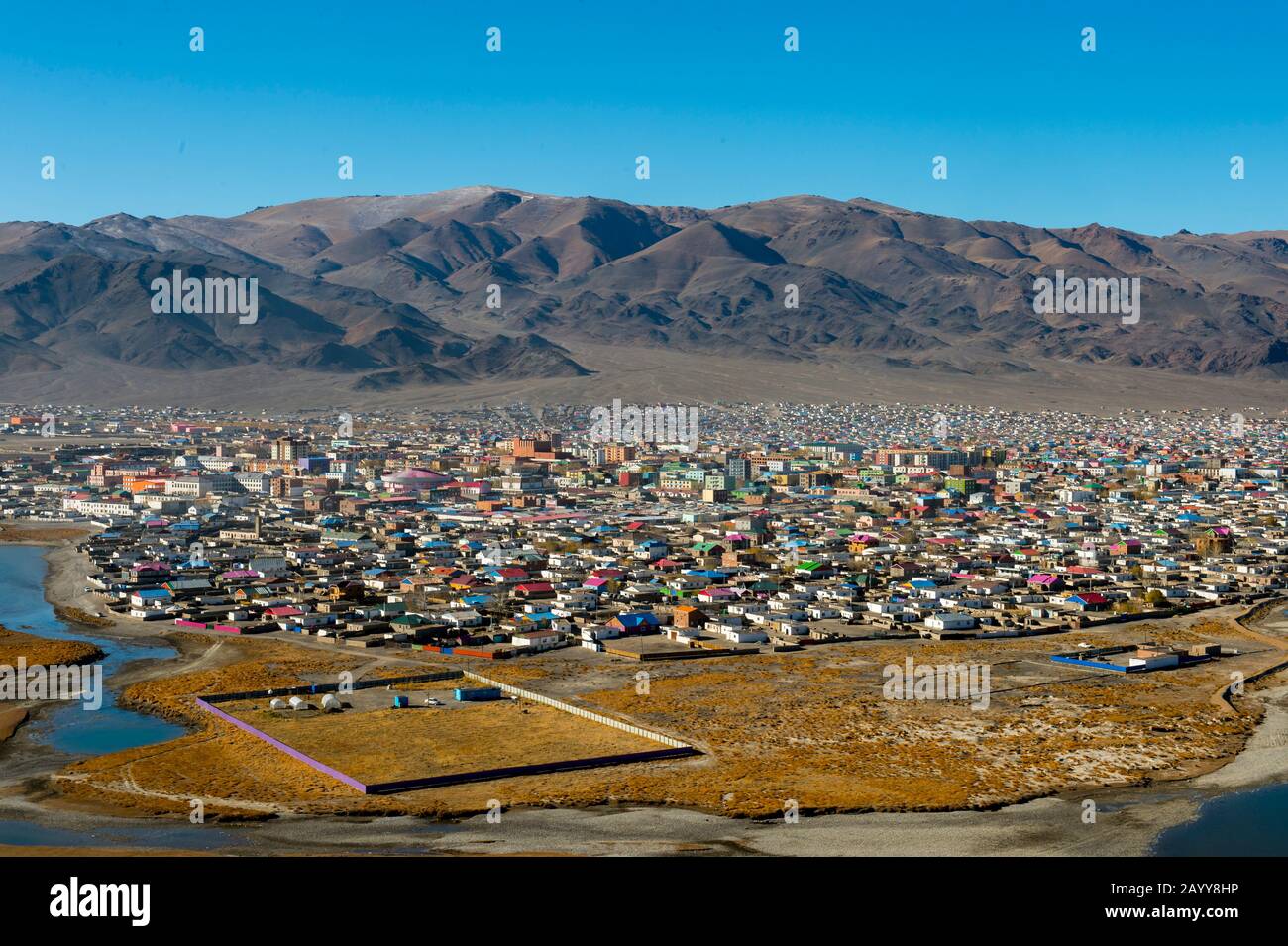 View of the city of Ulgii (Ölgii) from the monument to the 75th ...