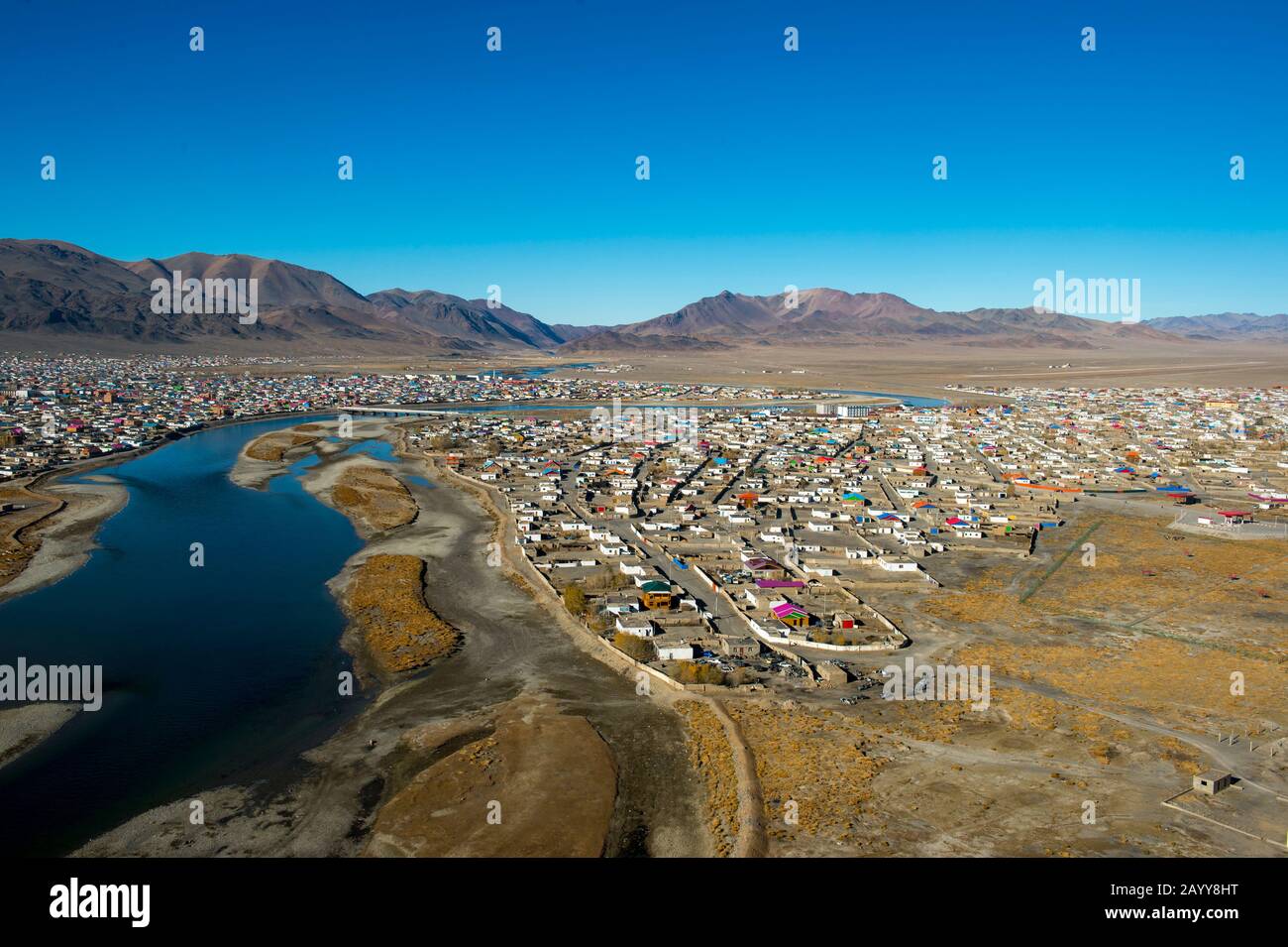 View of the city of Ulgii (Ölgii) from the monument to the 75th ...