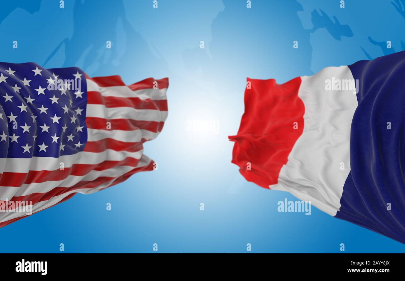 American and French flags are paired together and standing side by side ...