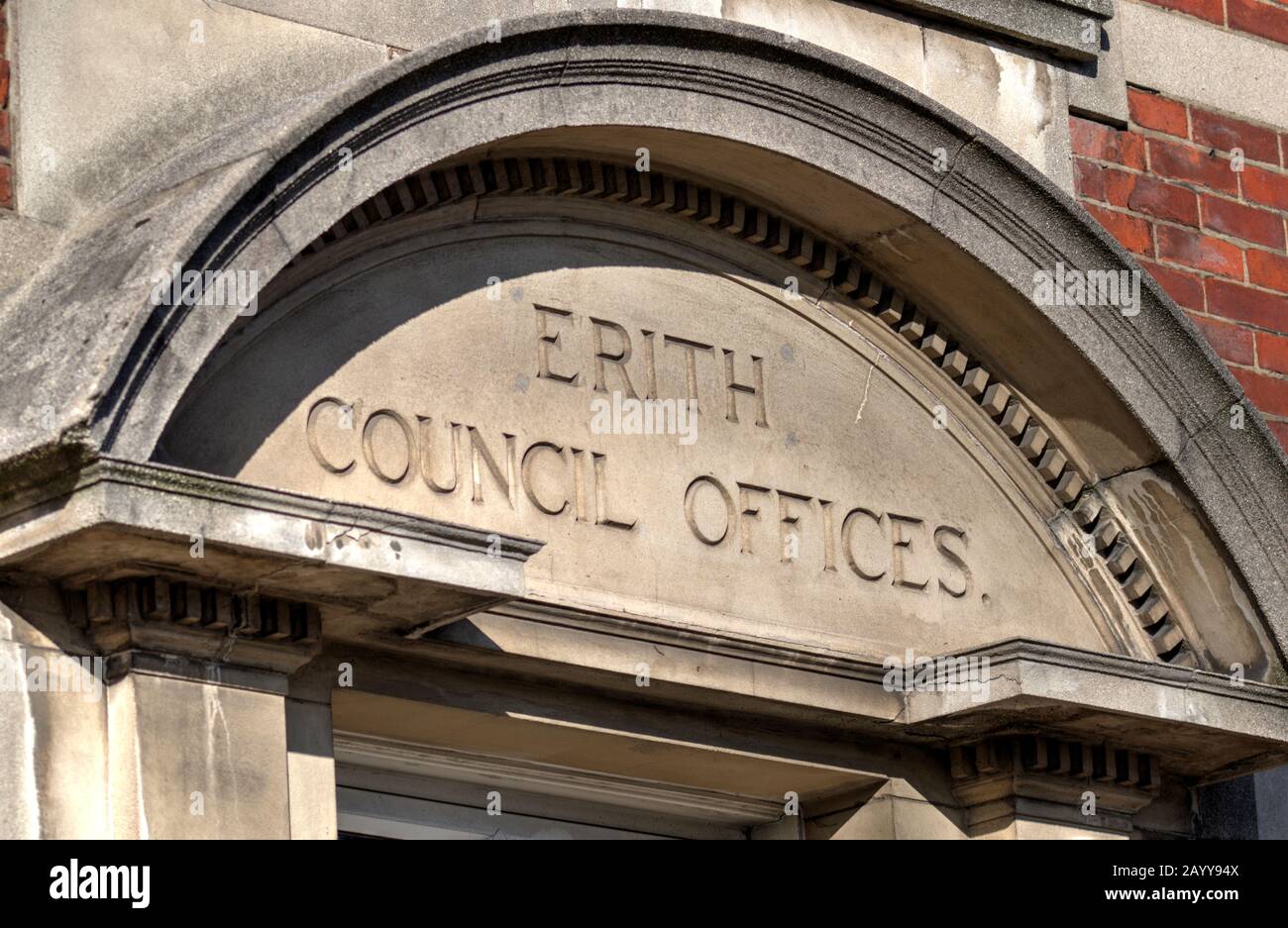 Erith, London, United Kingdom - February 8, 2020: Carved inscription ...