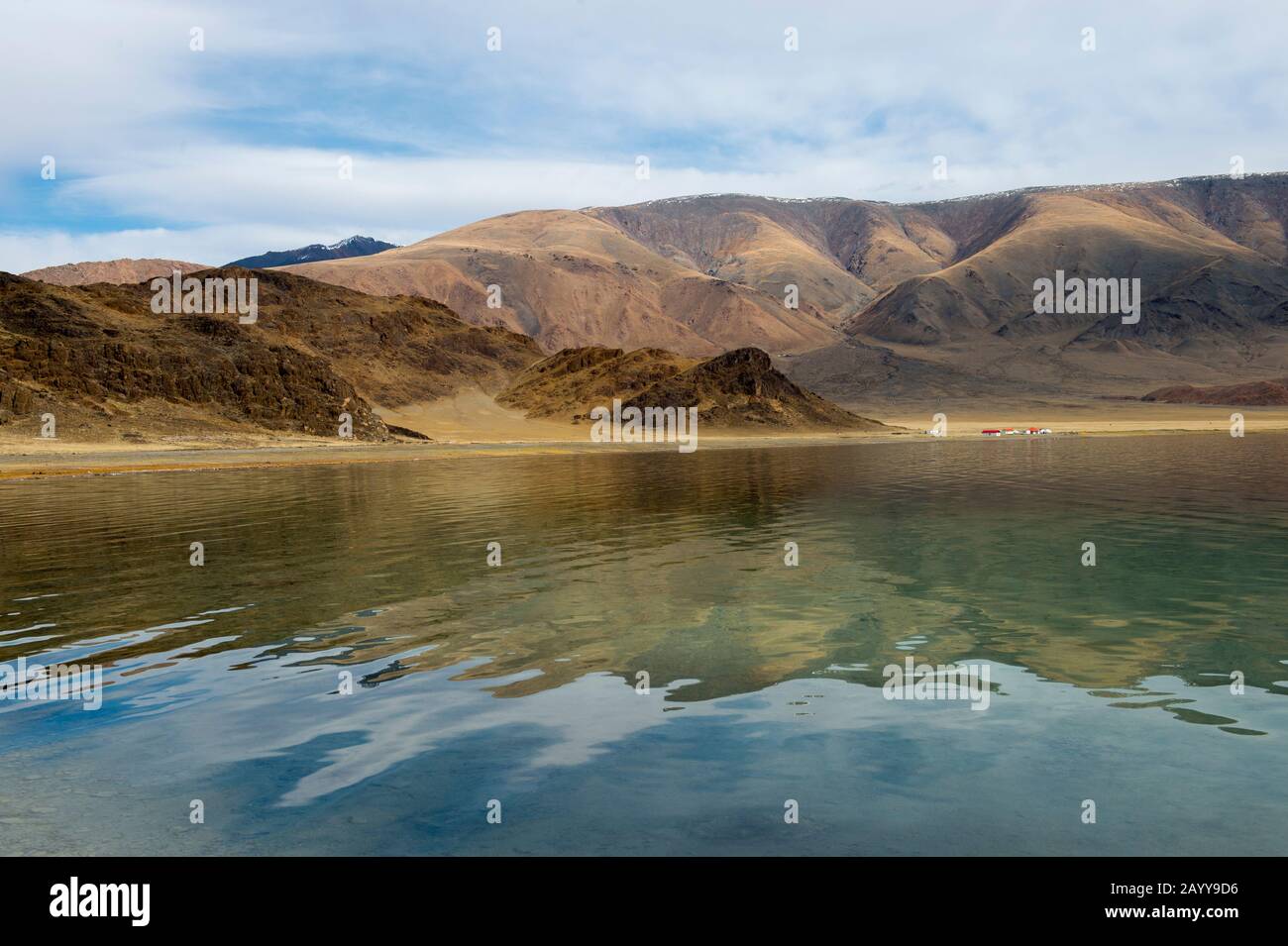 Lake Tolbo in the Altai Mountains near the city of Ulgii (Ölgii) in the ...