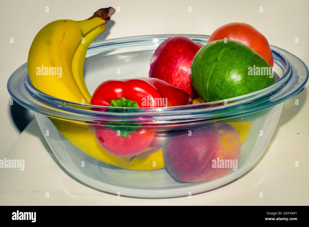 Different types of fruits and vegetables. Apple, banana, fruit basket ...