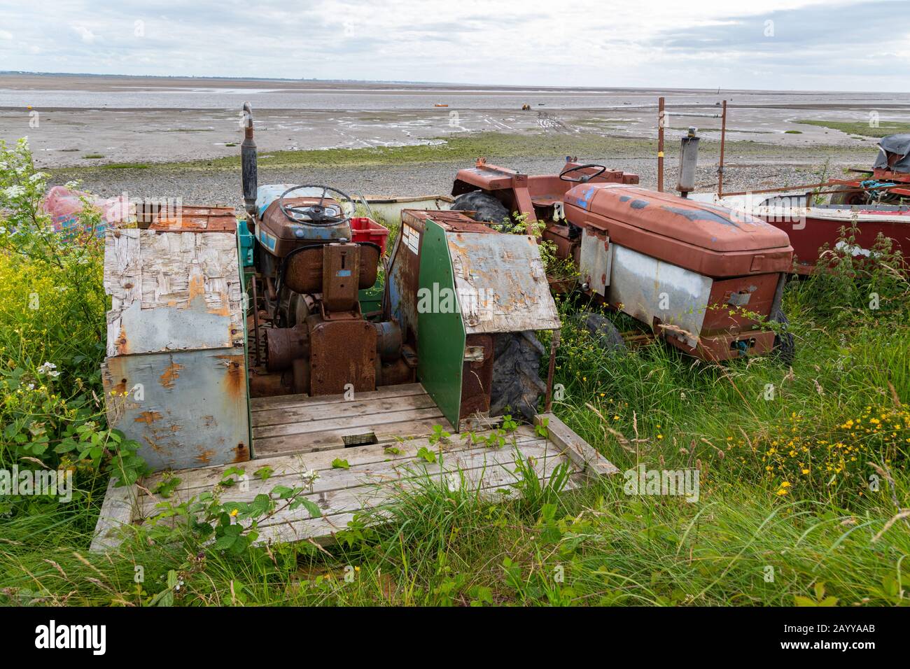 Rusting tractors on the beach at Lytham St Annes Fylde June 2019 Stock ...