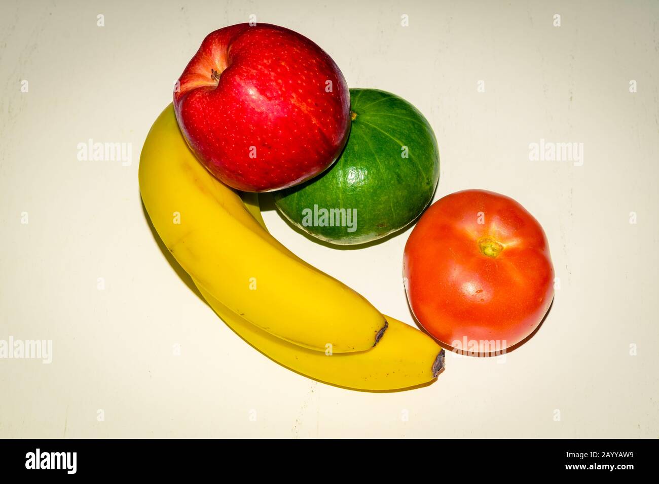 Different types of fruits and vegetables. Apple, banana, fruit basket ...