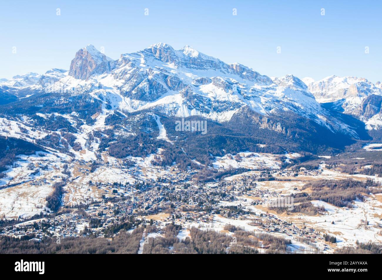 Cortina d'Ampezzo winter city view from Faloria ski area, ski resort in ...