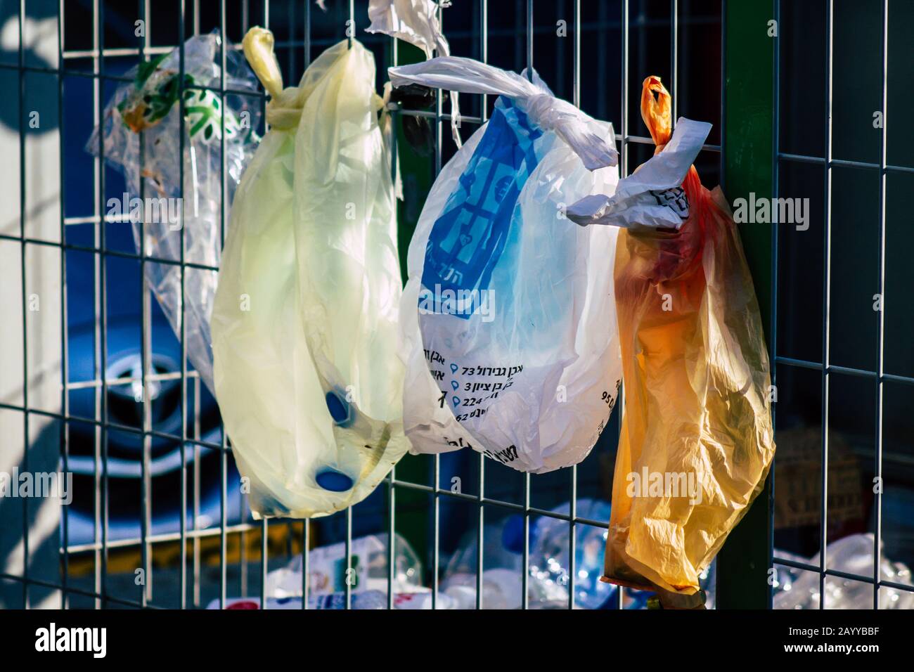 Tel Aviv Israel February 17, 2020 Closeup of a garbage container in the ...
