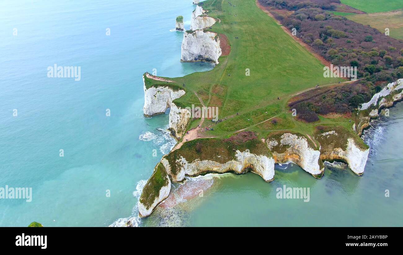 Old Harry Rocks in England - aerial view Stock Photo - Alamy