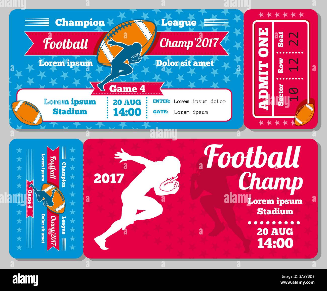 Rugby, football sports ticket card vector retro design. Ticket to play ...