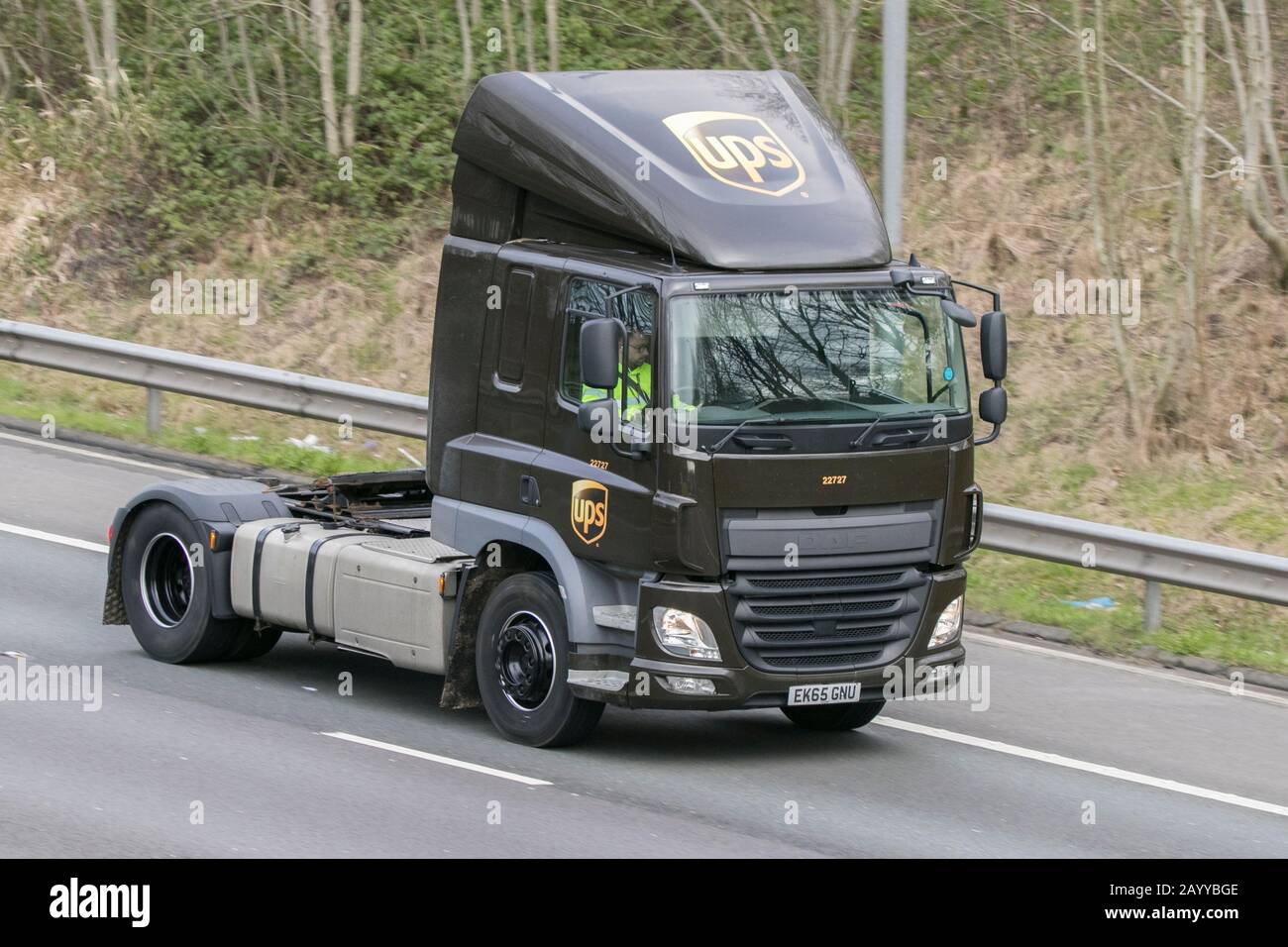 UPS 2015 Daf Trucks CF Tractor Unit vehicle movement driving on the M6 ...