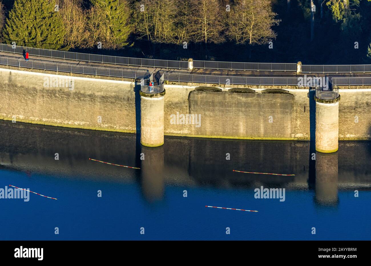 aerial photo, Glörtalsperre, Glör, dam, low water, Breckerfeld, Ruhr ...