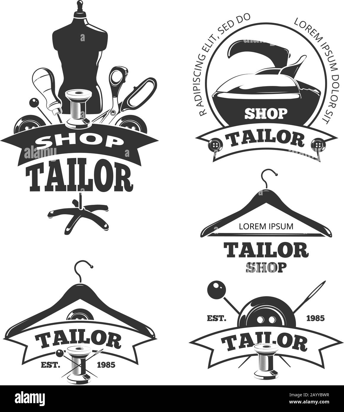 Vintage tailor vector labels or badges. Logos and emblems for craft ...