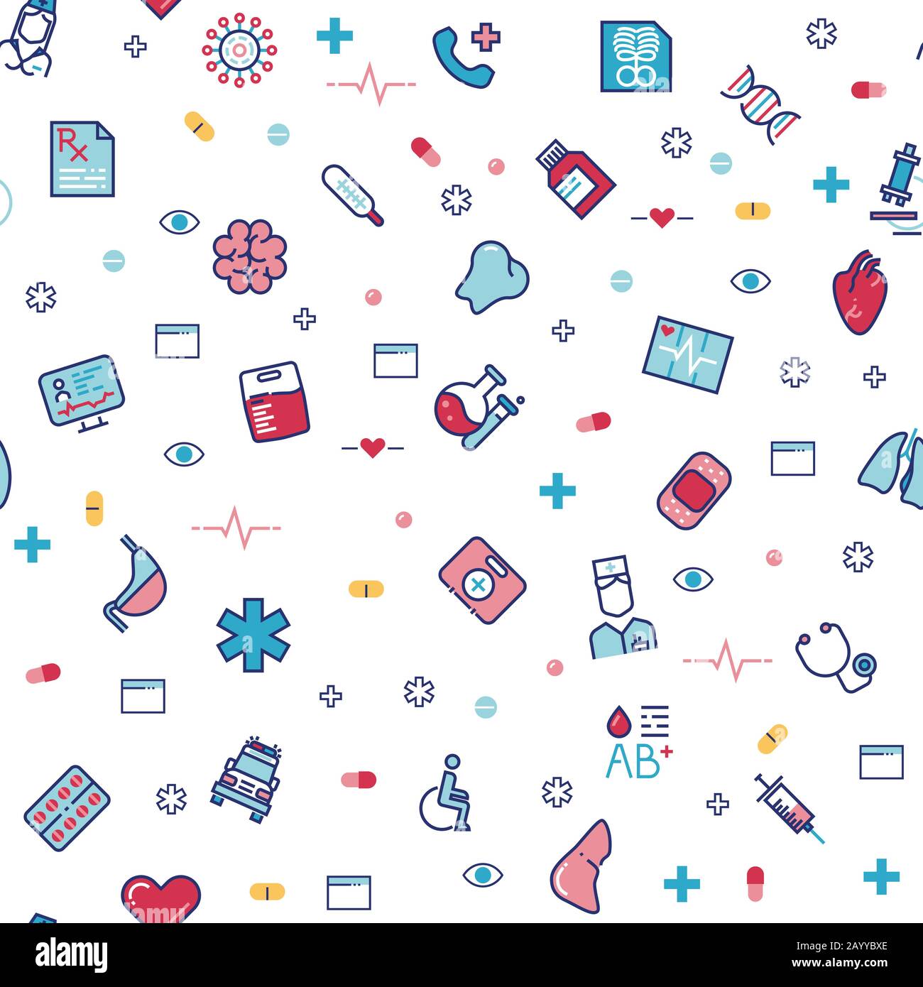 Medical healthcare vector seamless pattern with line medicine icons ...