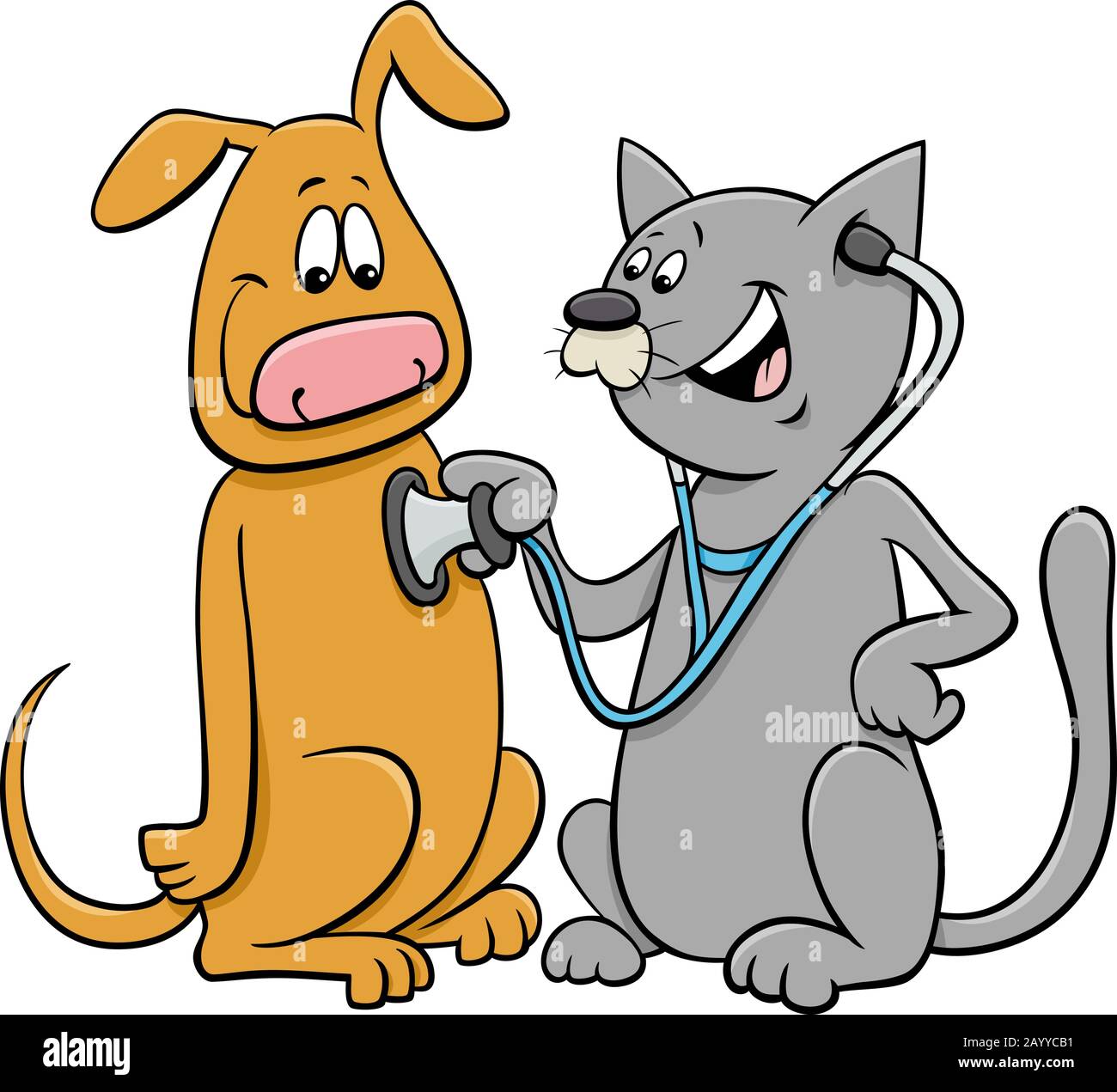 Cartoon Illustration of Cat Examining the Dog with a Stethoscope Stock ...