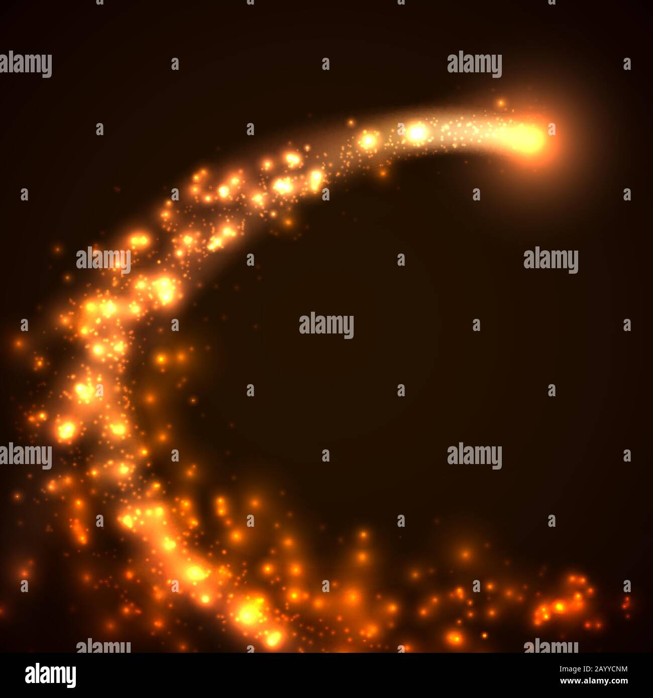 Gold falling star with glittering star dust trail and sparkling ...