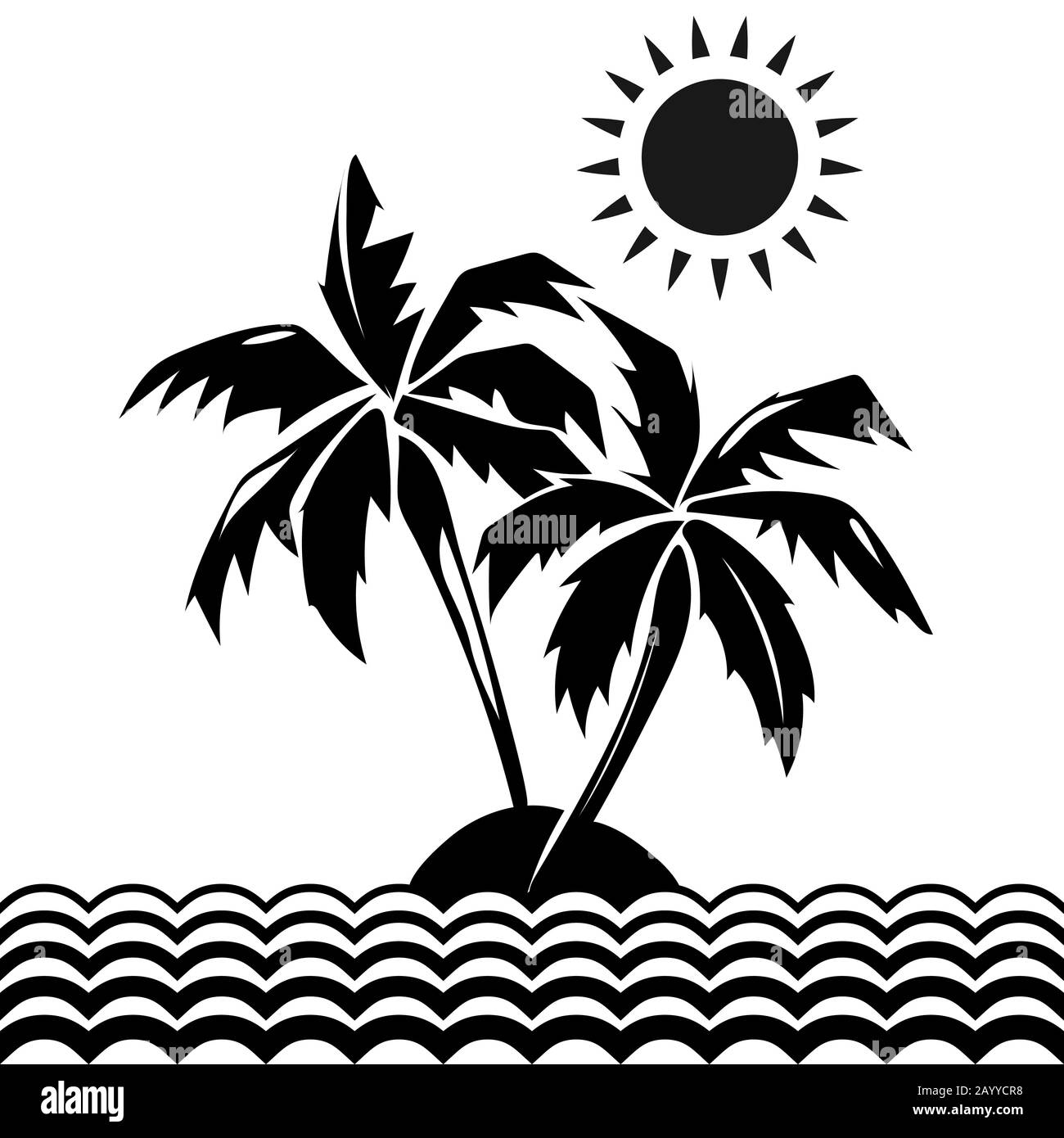 Palm trees and sun design elements. Tropical black silhouette tree ...