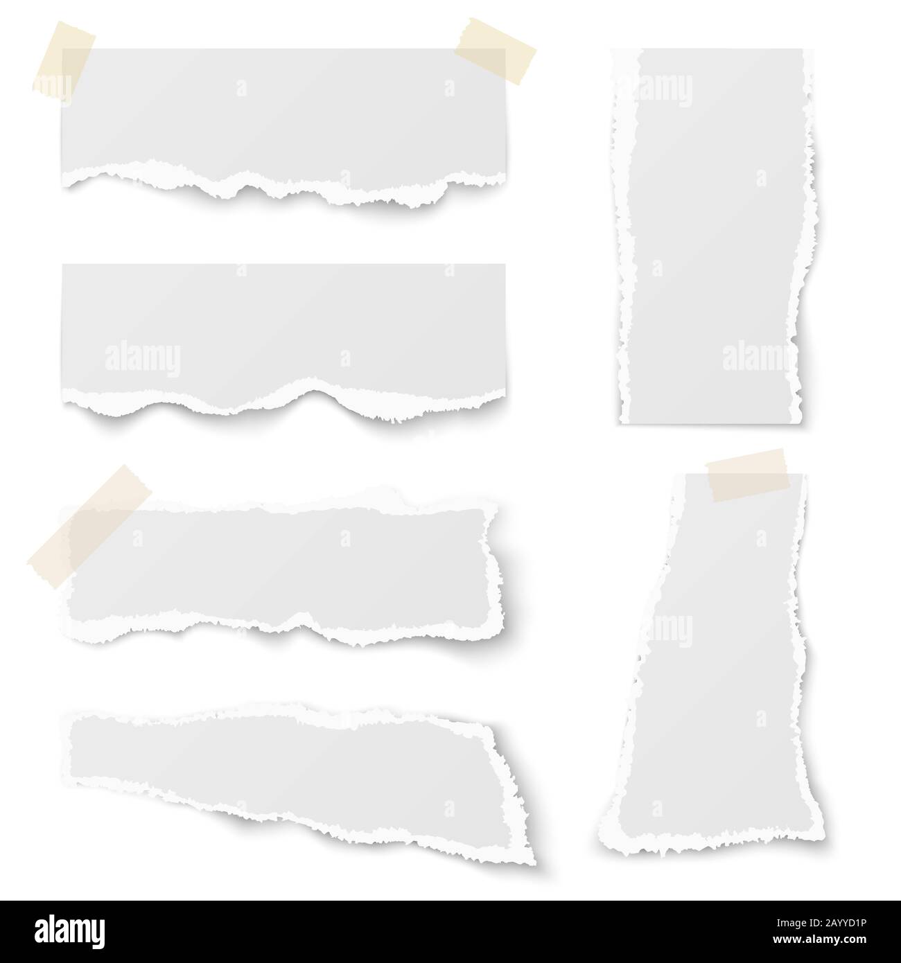Torn note paper with adhesive tape vector set. Adhesive note paper and ...