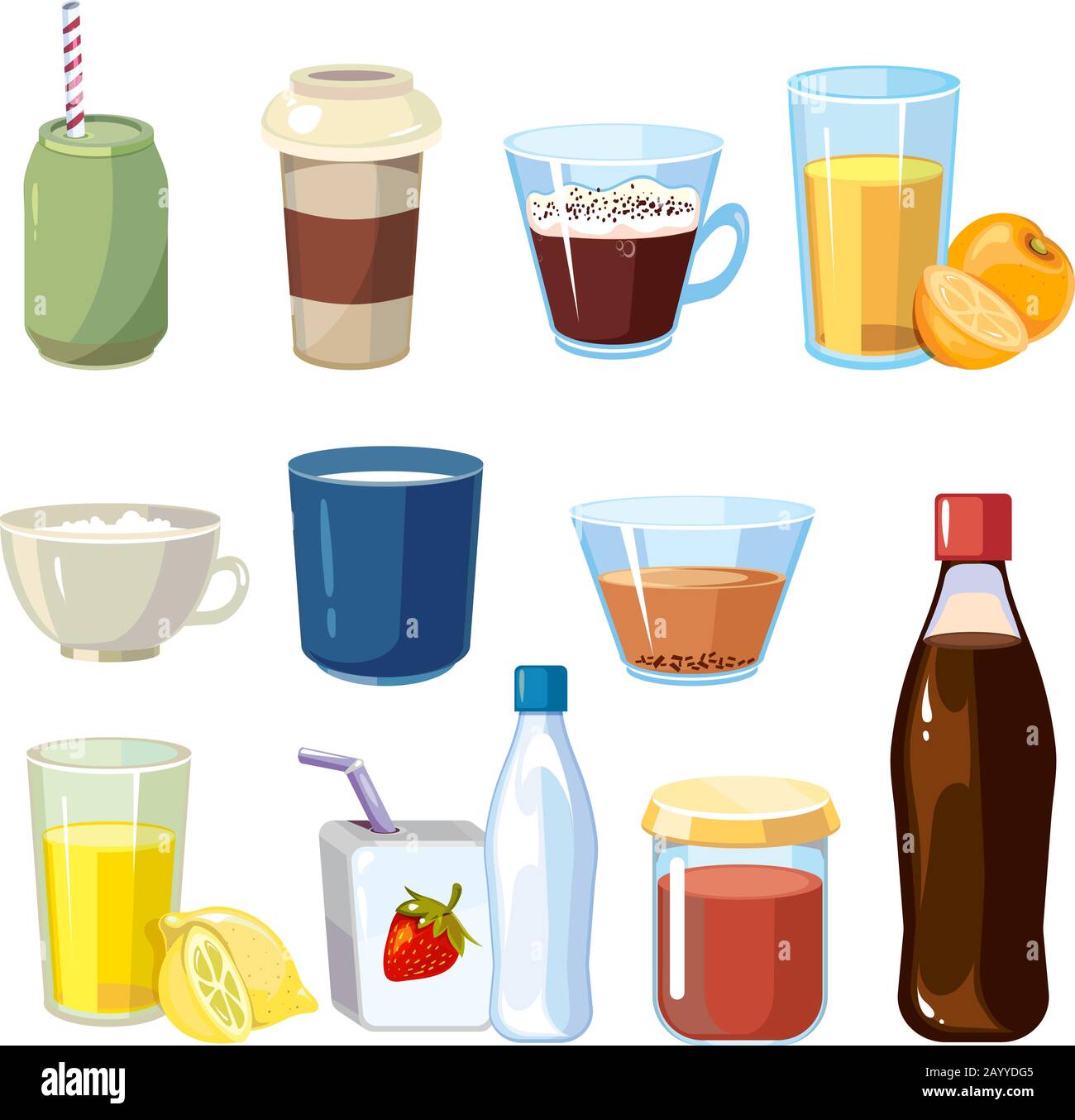 Non-alcoholic beverages vector set in cartoon style. Beverage of set ...