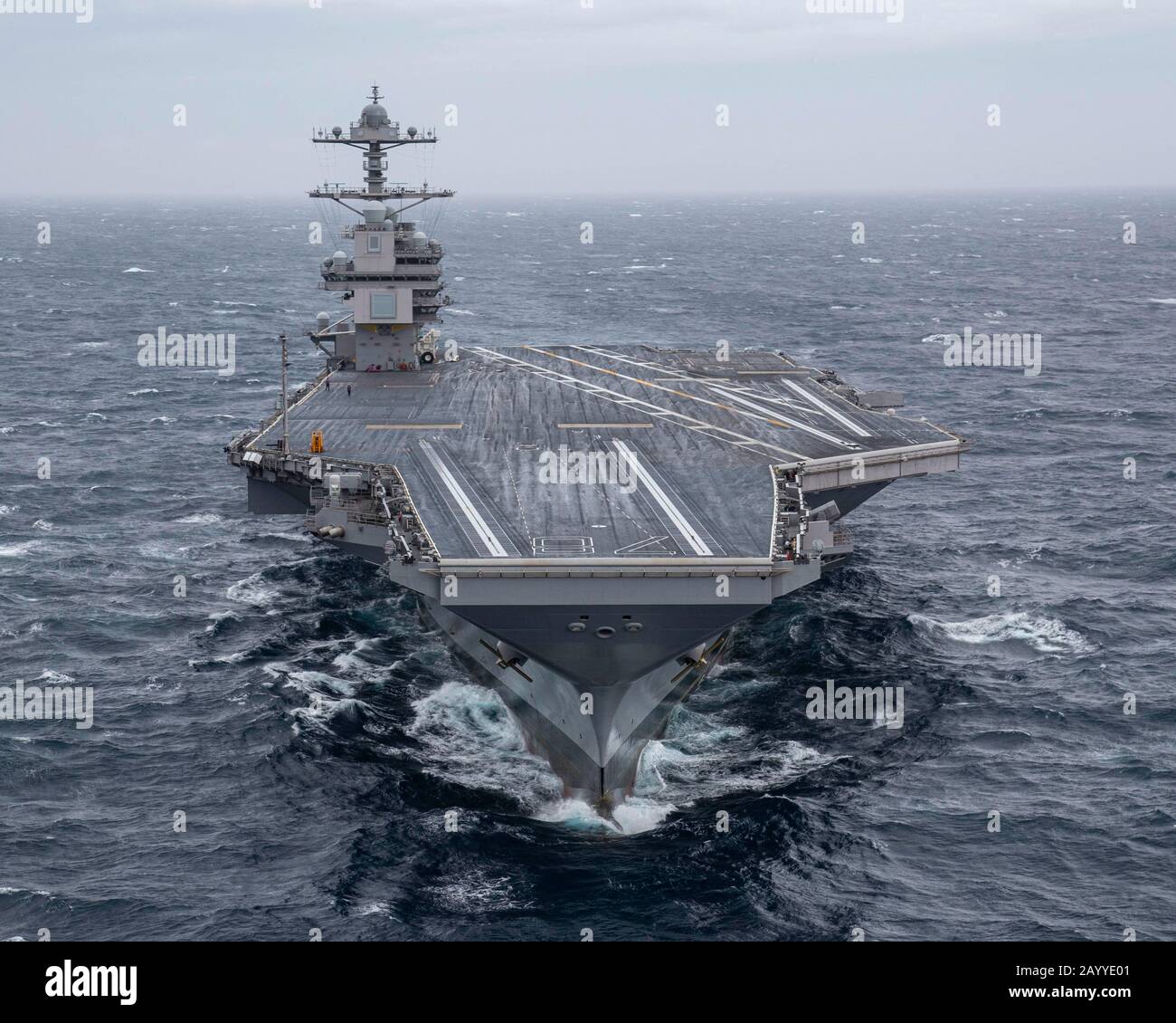 The U.S. Navy Nimitz-class nuclear powered aircraft carrier USS Gerald R. Ford underway in sea ...