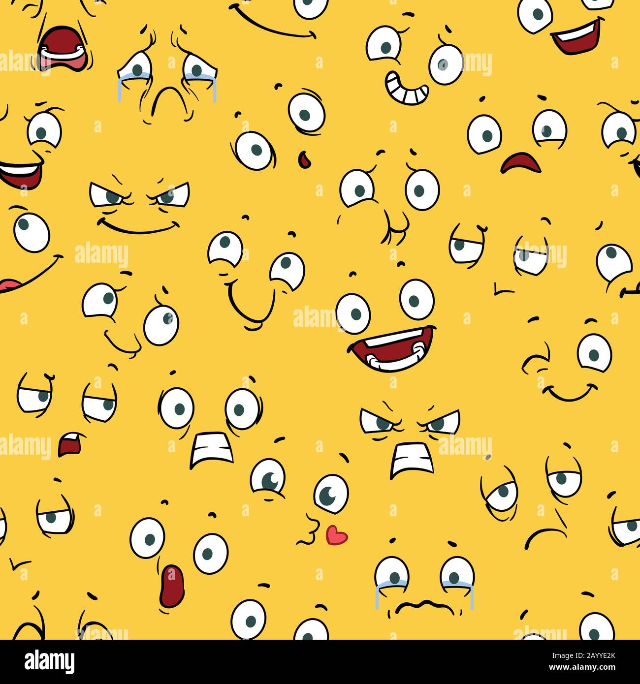 Seamless vector pattern with cute cartoon faces. Pattern with grimace ...