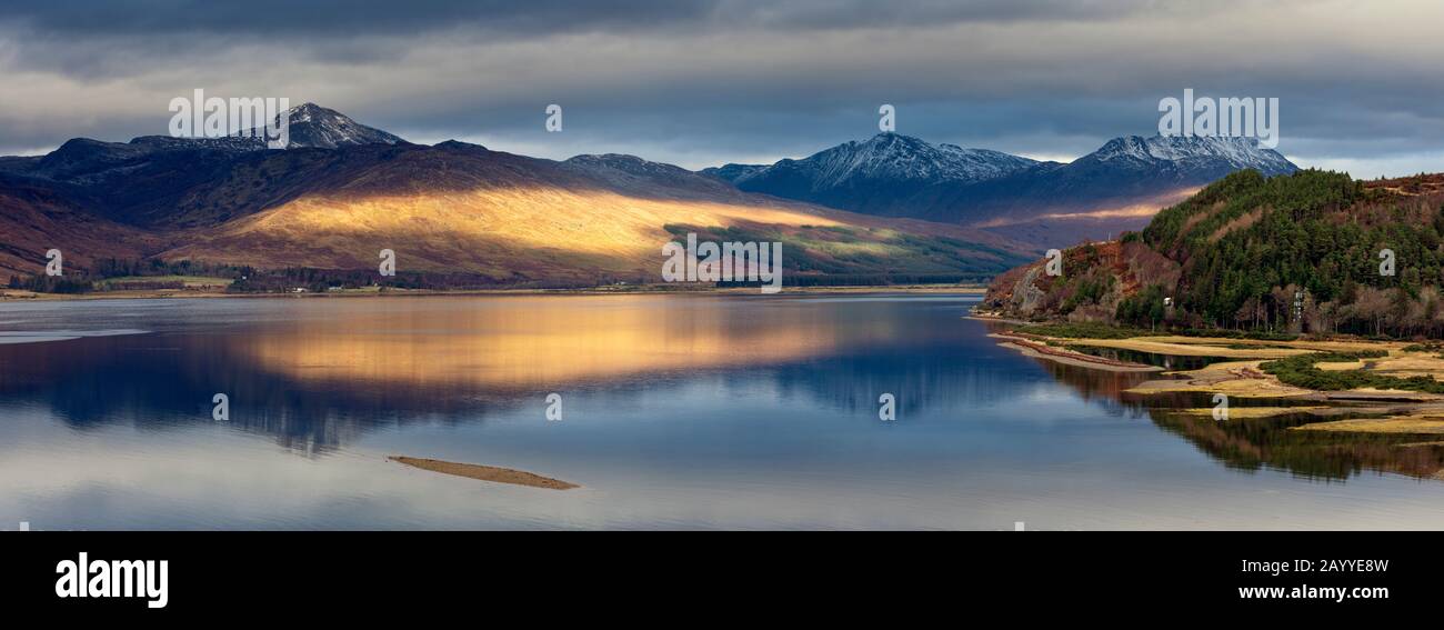 The peaks of An Ruadh-Stac, Sgorr Ruadh and Fuar Tholl over Loch Carron ...