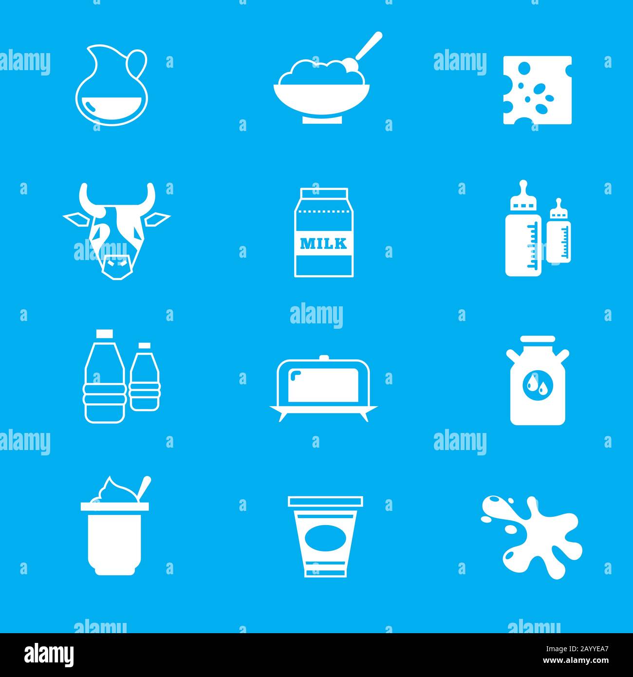 Milk, dairy products vector icons set. Dairy food and product farm ...