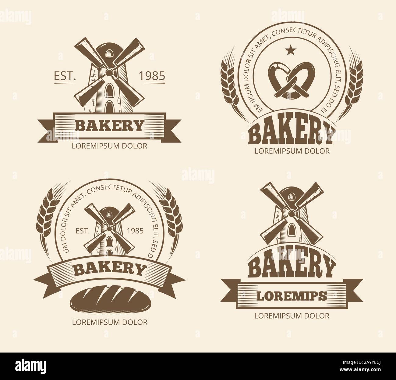 Vintage bakery and bread shop logos labels badges emblems. Bakery logo ...