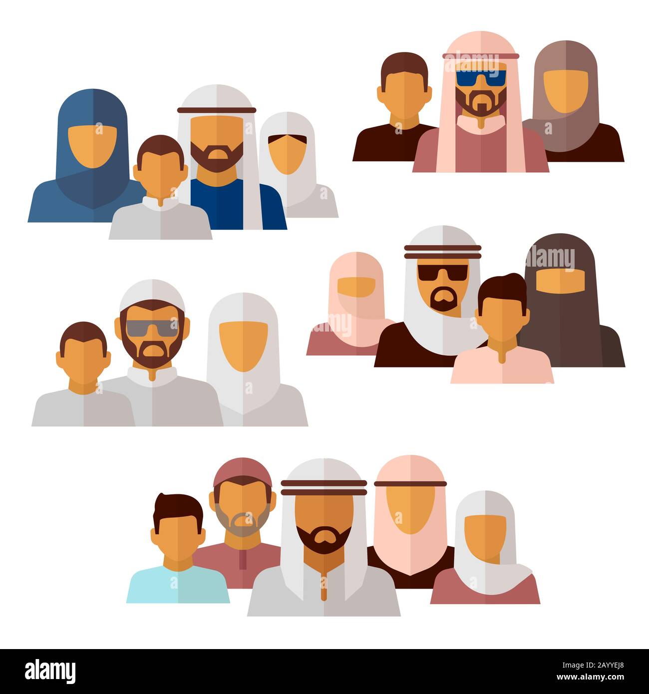 Arabian, muslim, middle eastern family icons. Family muslim and arabian ...