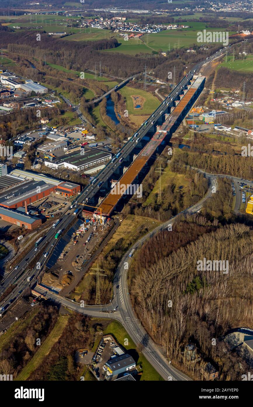 Aerial photo, new construction of the Lennetal bridge A45, Berchum ...