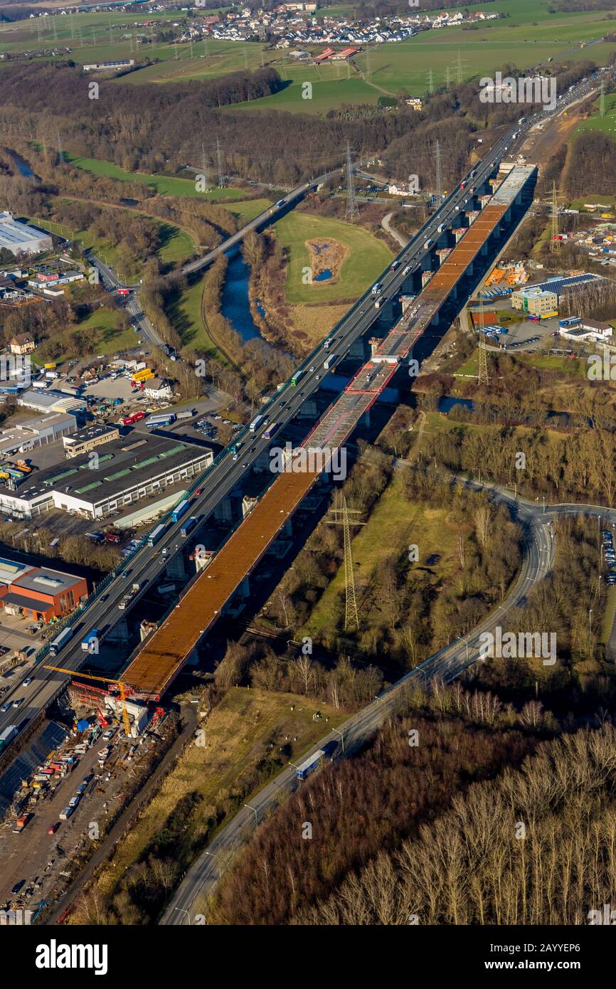 Aerial photo, new construction of the Lennetal bridge A45, Berchum ...