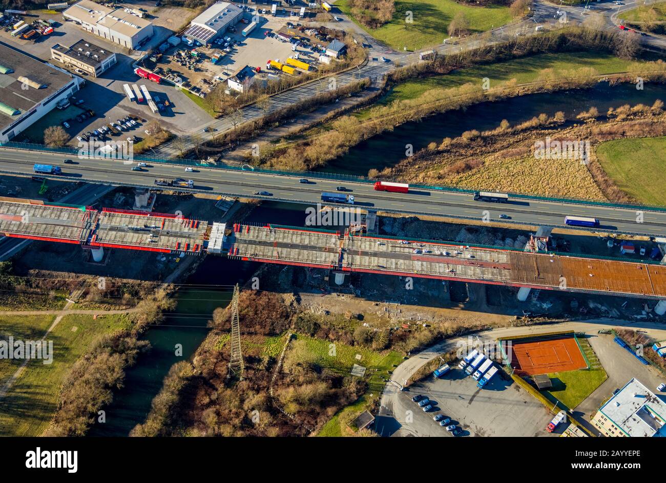 Aerial photo, new construction of the Lennetal bridge A45, Berchum ...