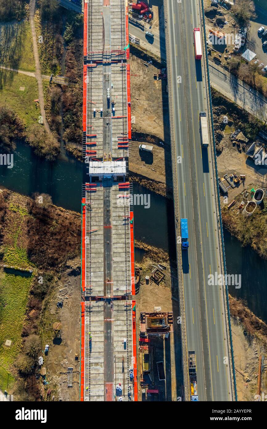 Aerial photo, new construction of the Lennetal bridge A45, Berchum ...