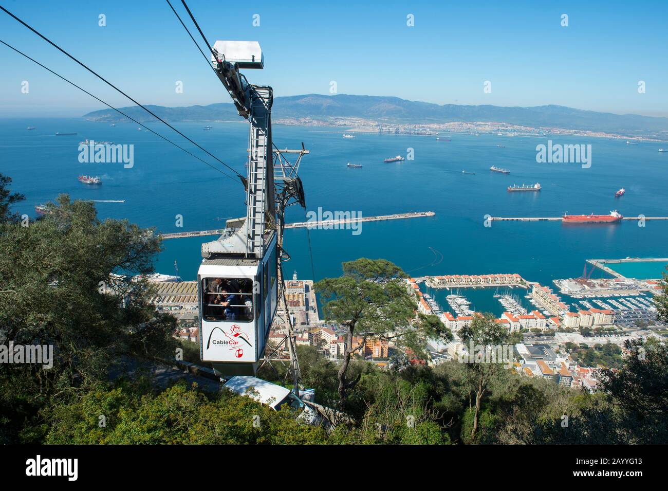 Cable car at the top of the Rock of Gibraltar, which is a British ...