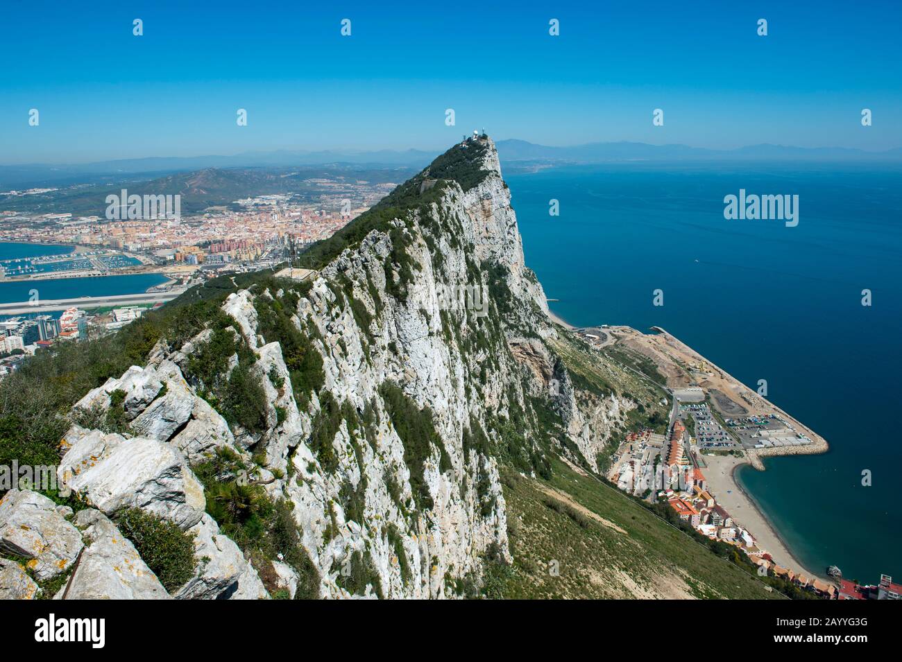 View of the rock and Mediterranean Sea from the observation platform at ...