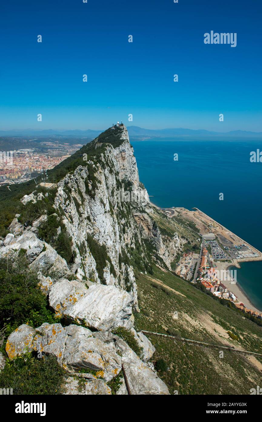 View of the rock and Mediterranean Sea from the observation platform at ...