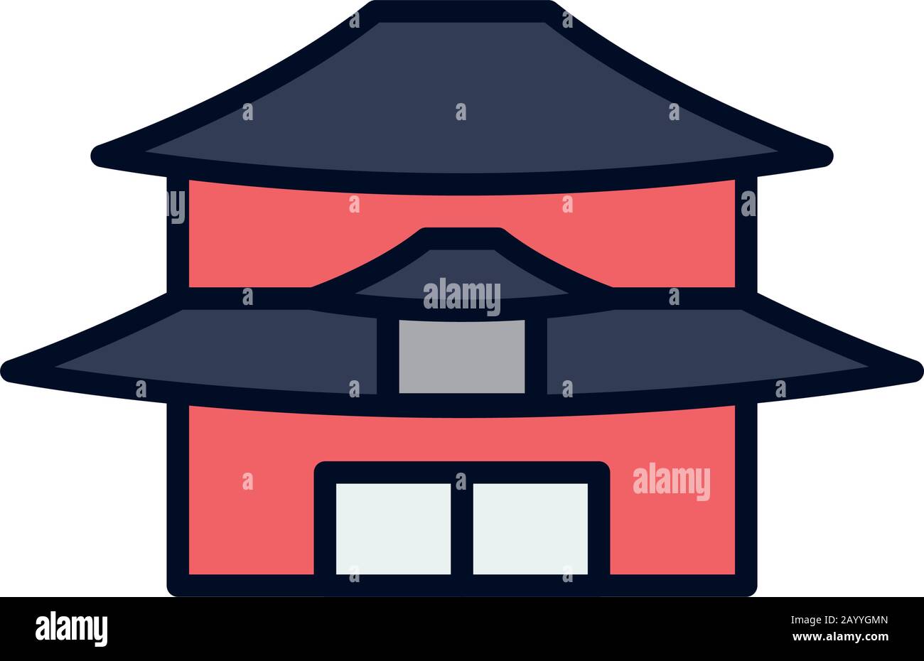 Japanese house line fill icon design, Japan culture asia travel ...