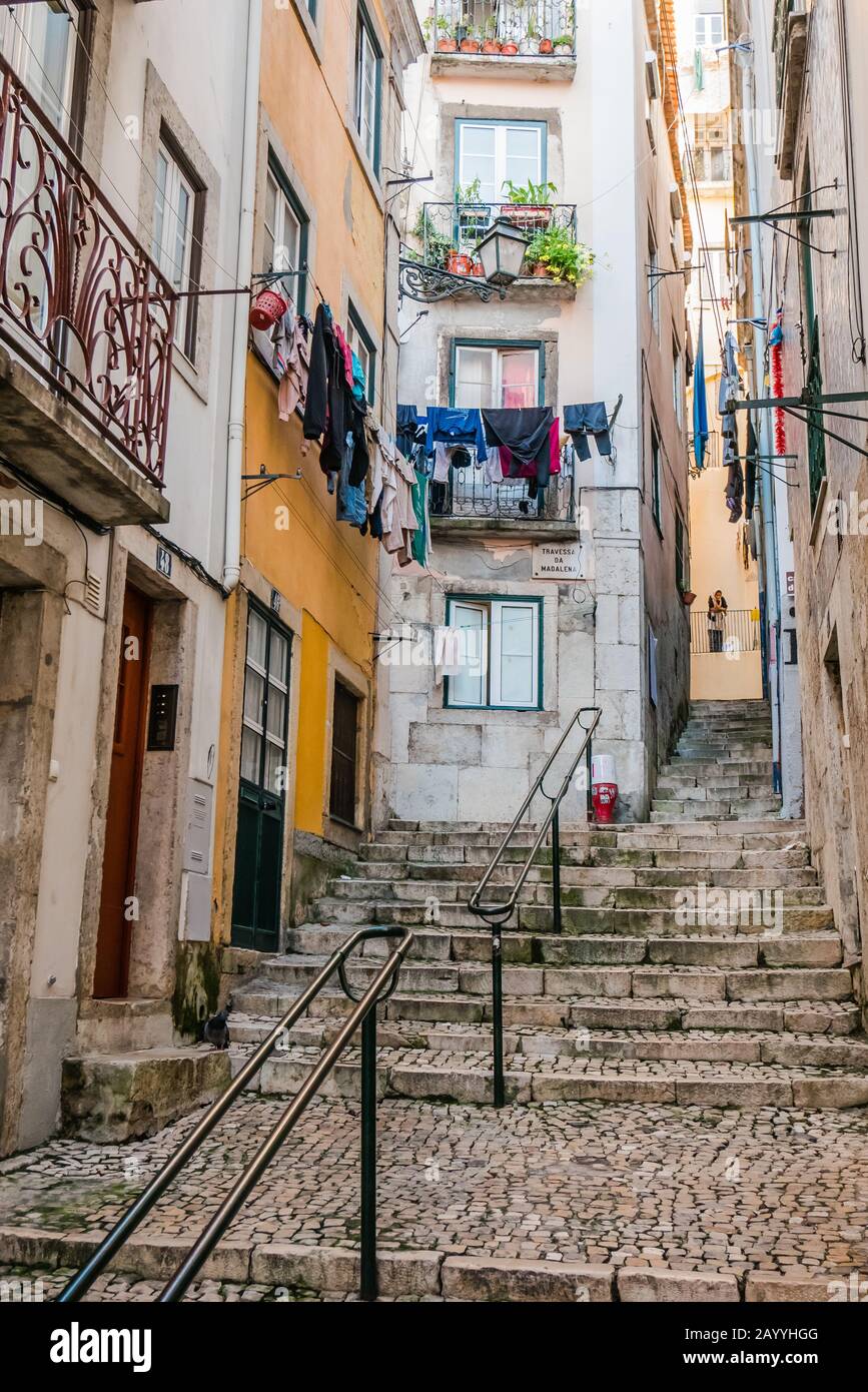 narrow and steep stair case of alfama district lisbon portugal Stock ...
