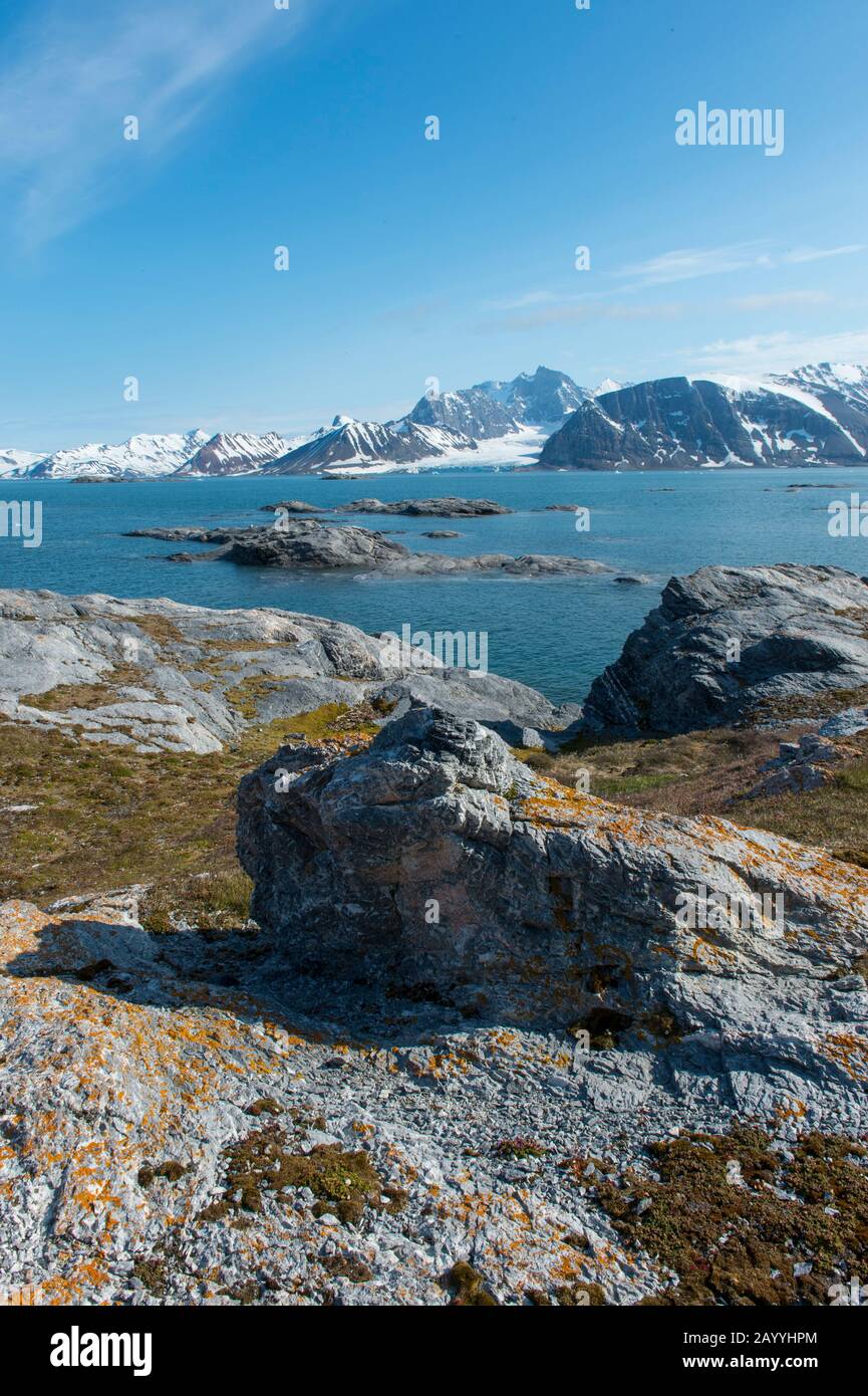 View of the landscape at Hornsund from Gnålodden in Svalbard, Norway ...
