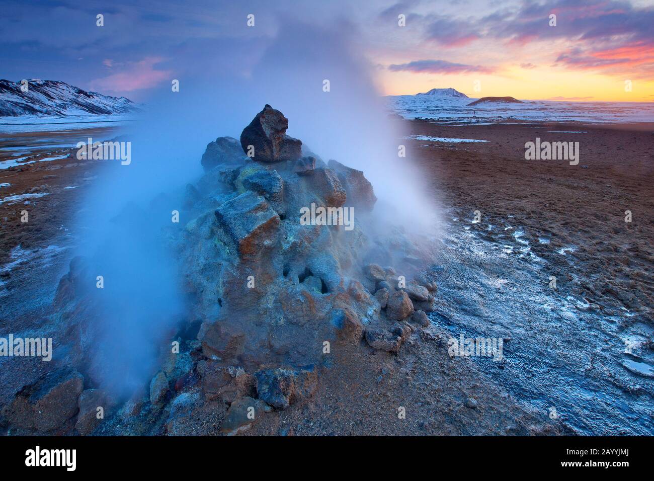 mudpool in Namaskard in geothermal area, Iceland, Myvatn, Namaskard ...