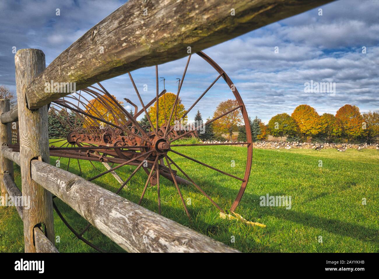 old farm machinery on the field Stock Photo - Alamy