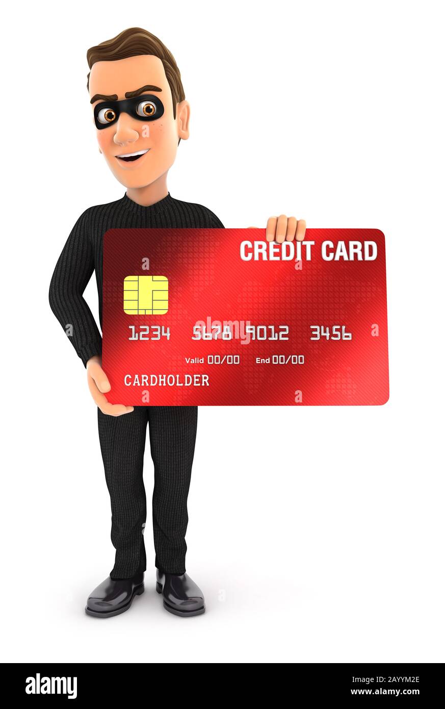 3d thief standing with credit card, illustration with isolated white ...