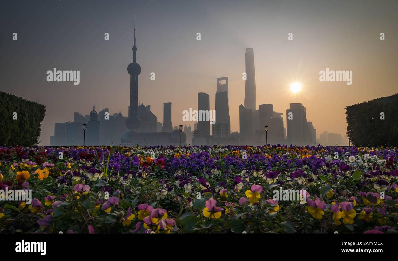 SHANGHAI, CHINA - JANUARY 09 2020: Shanghai Waitan "The Bund" at the ...